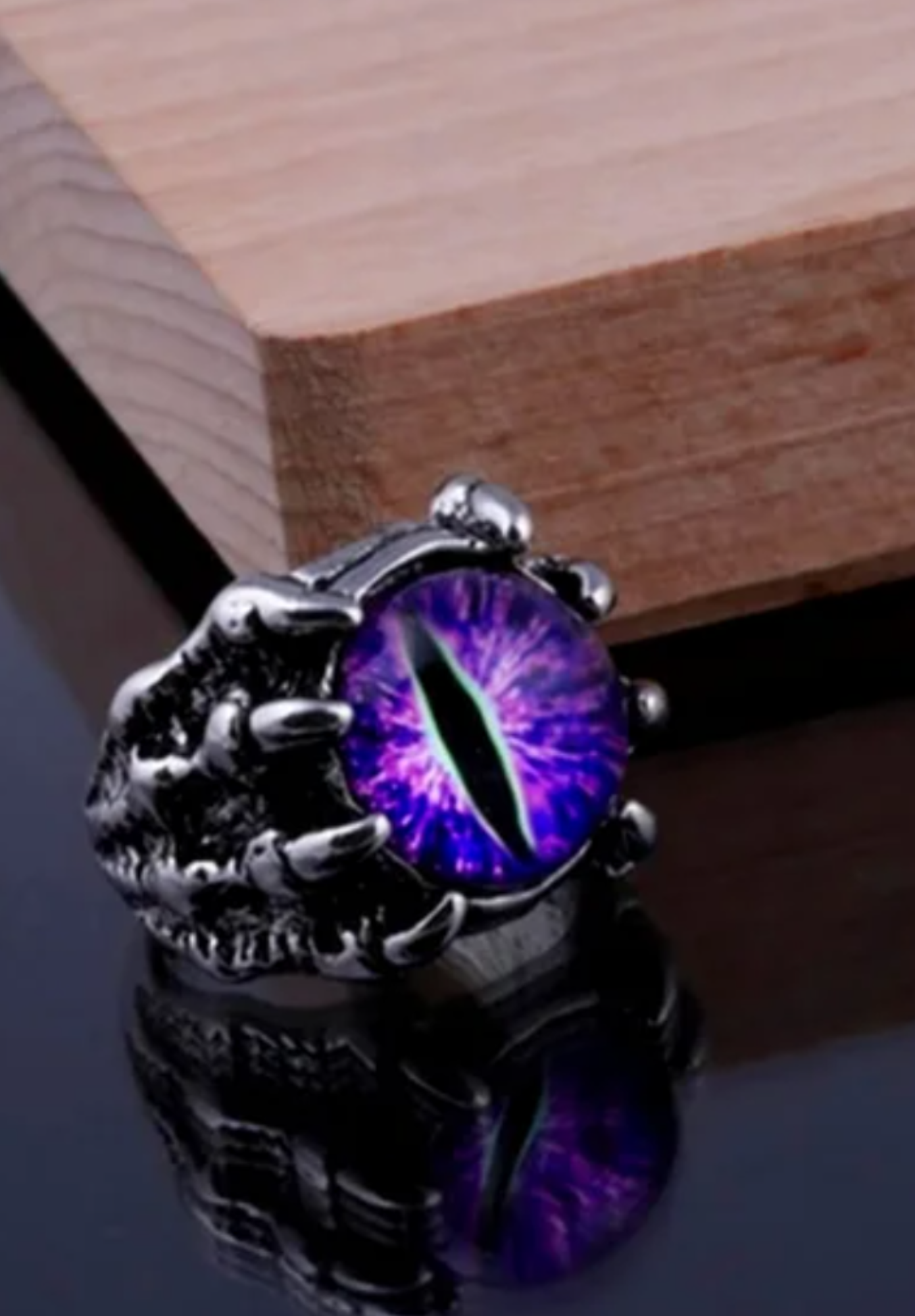 Purple Dragon Eyes Stainless-Steel Ring