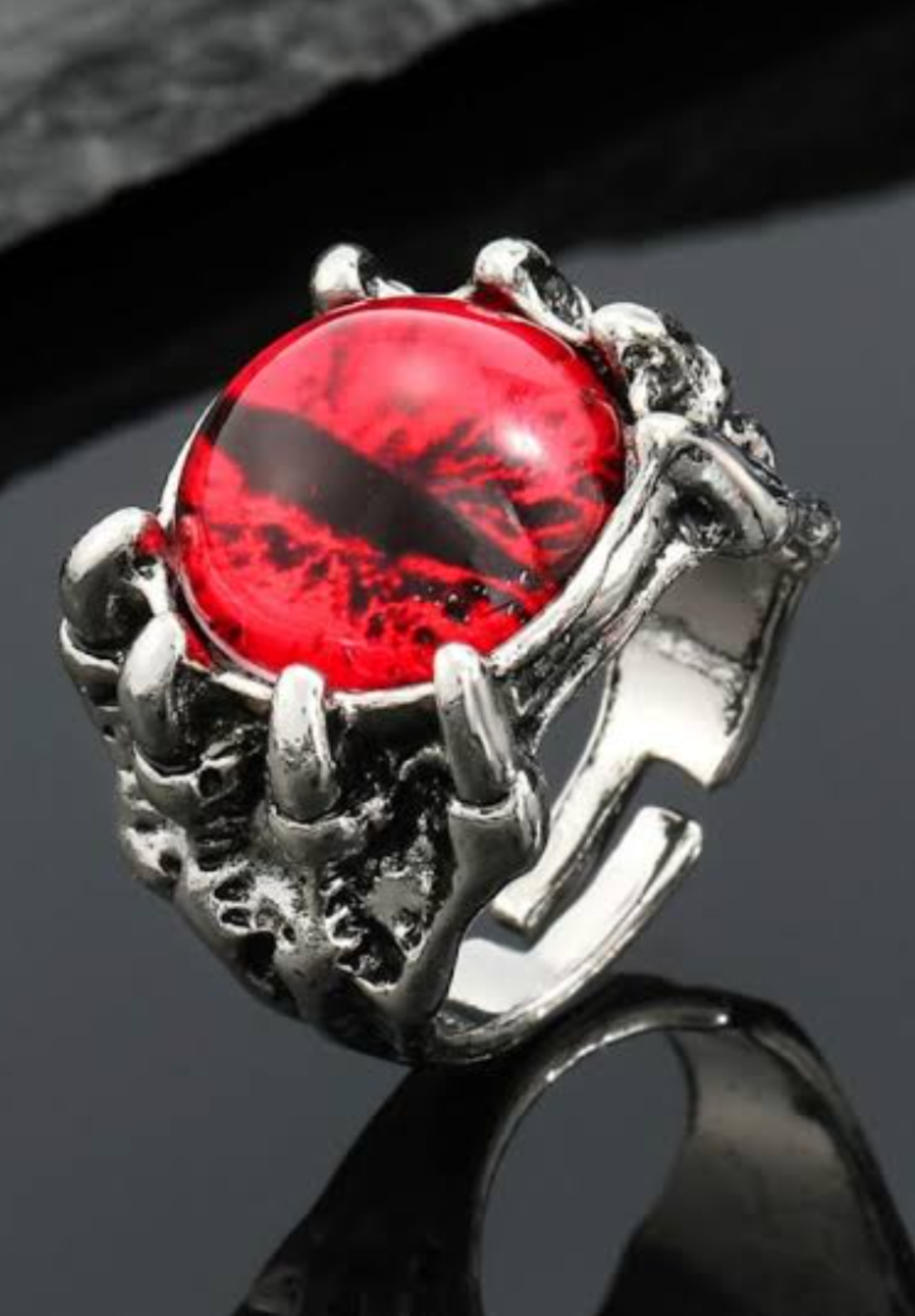 Red Dragon Eyes Stainless-Steel Ring